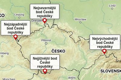 Nejsevernější, nejvýchodnější, nejjižnější a nejzápadnější místo ČR